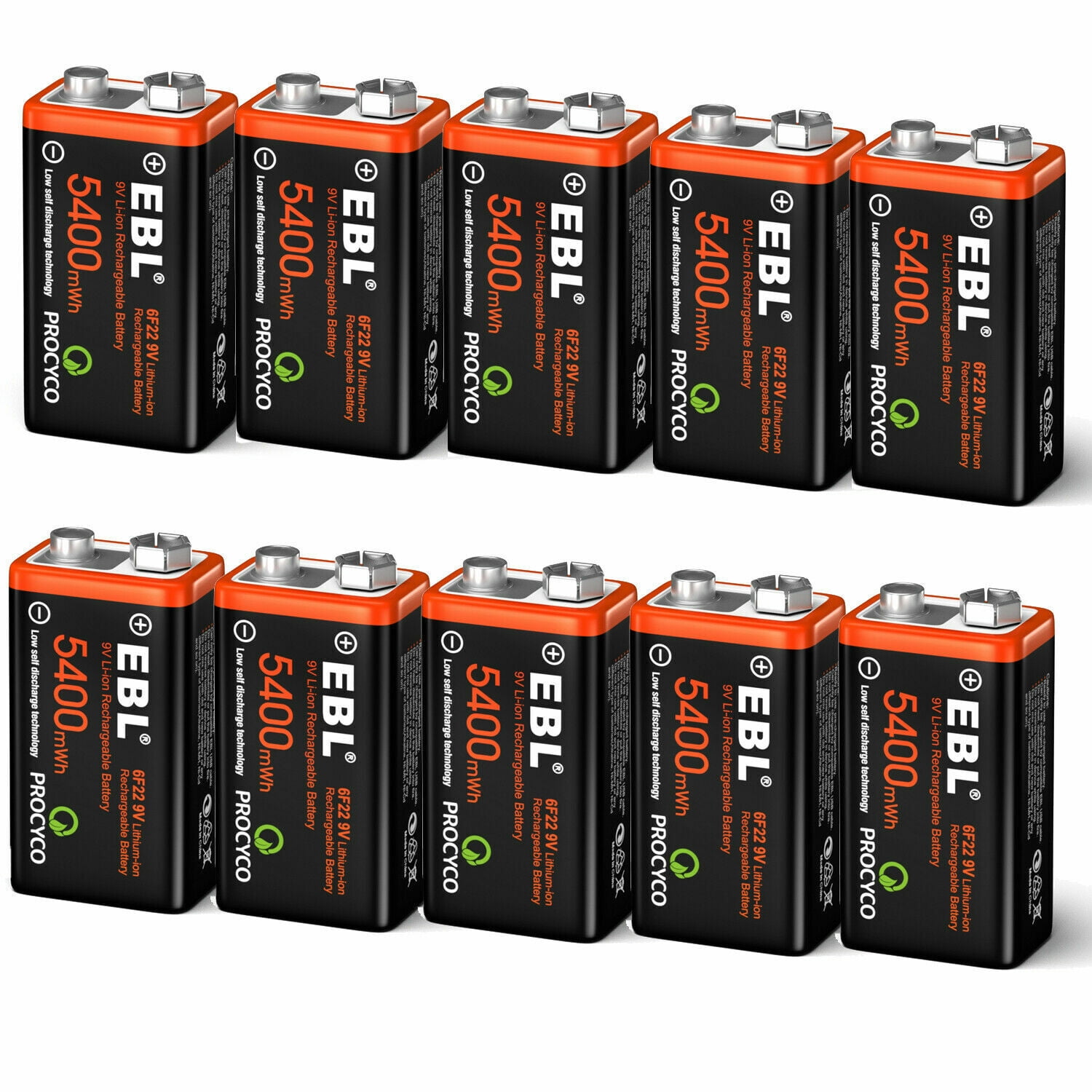 EBL USB Rechargeable 9V Lithium Batteries - 5400mWh Long Lasting 9 Volt ...