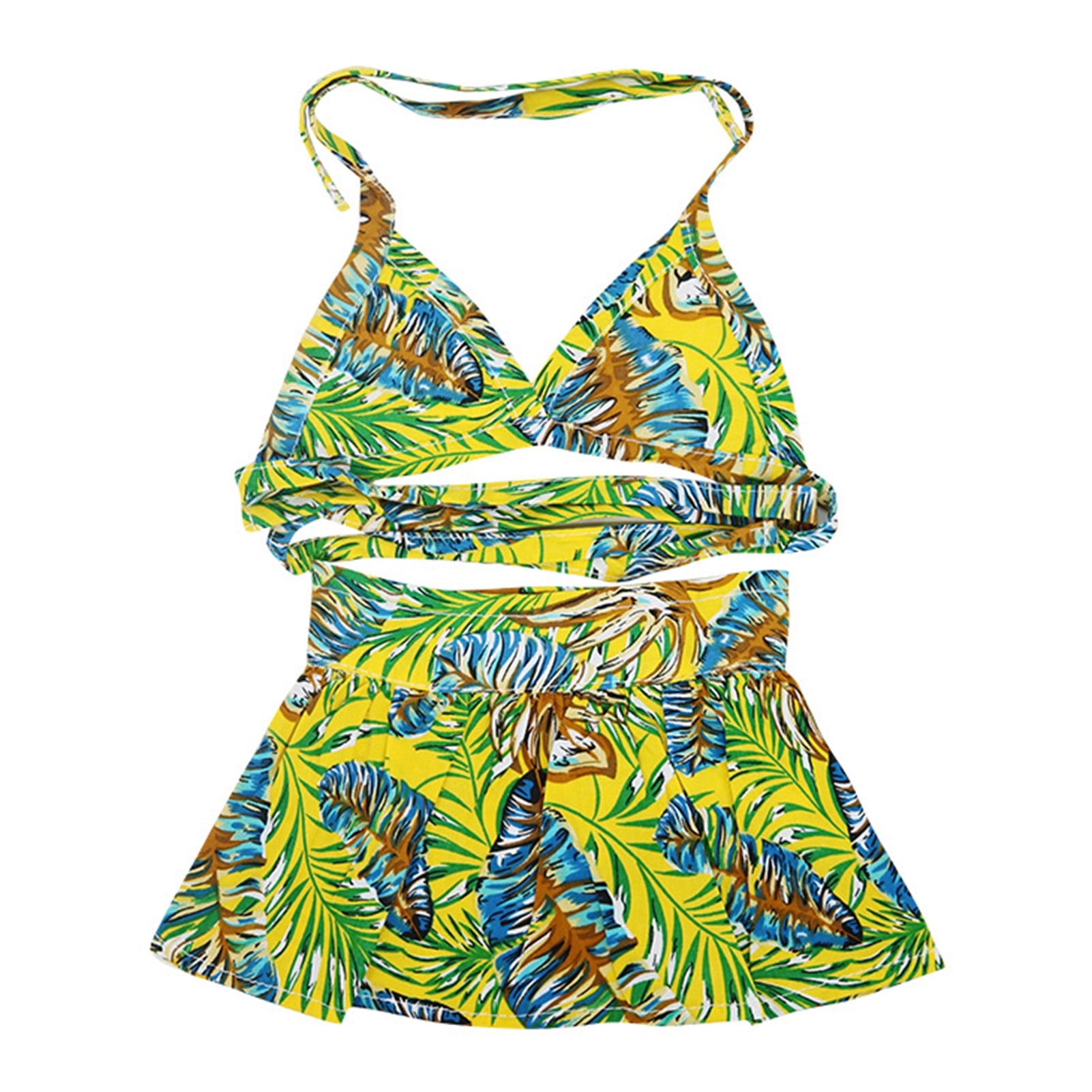 Pet Bikini Set Summer Beach - Leaf Print Lace-Up Fastener Tape ...