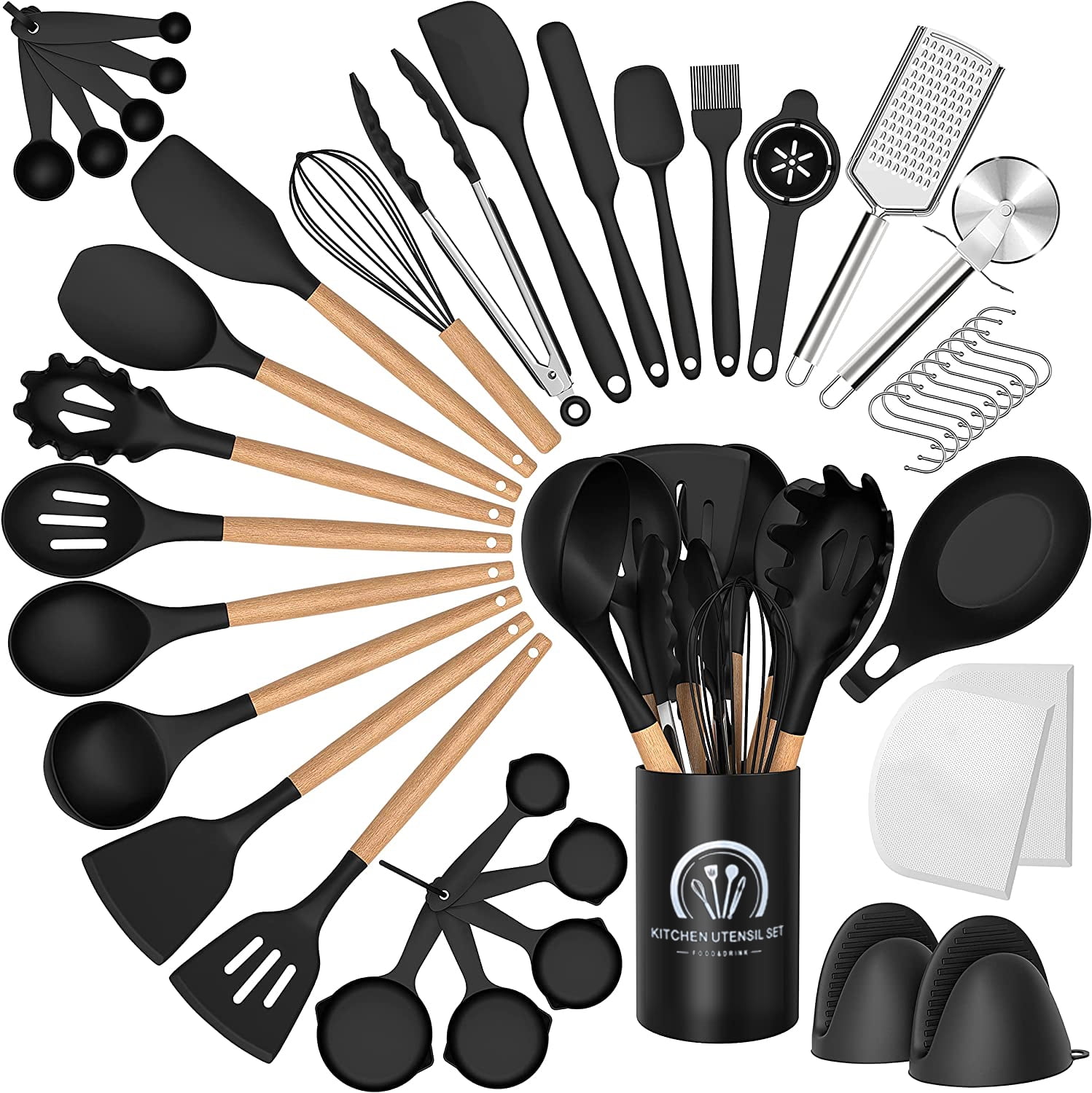 Caannasweis 44 Pieces Kitchen Cooking Utensils Set Non-Stick Silicone ...