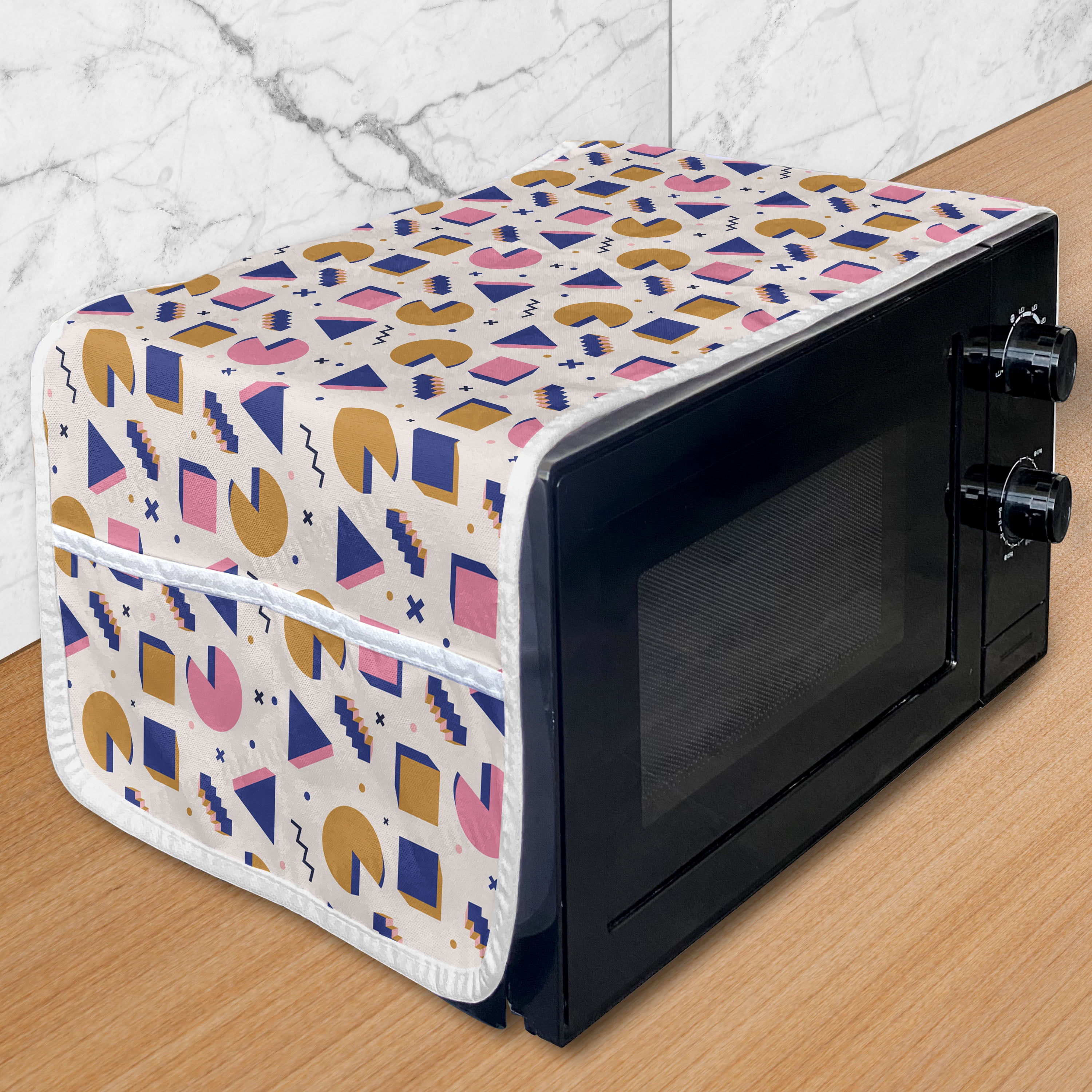 Memphis Art Microwave Oven Cover, 90s Retro Style Colorful Circular ...