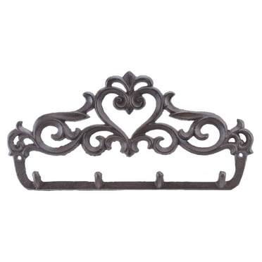 Wall Hook Rack Ornate Heart Victorian Style With 4 Hooks 12" Wide Brown ...
