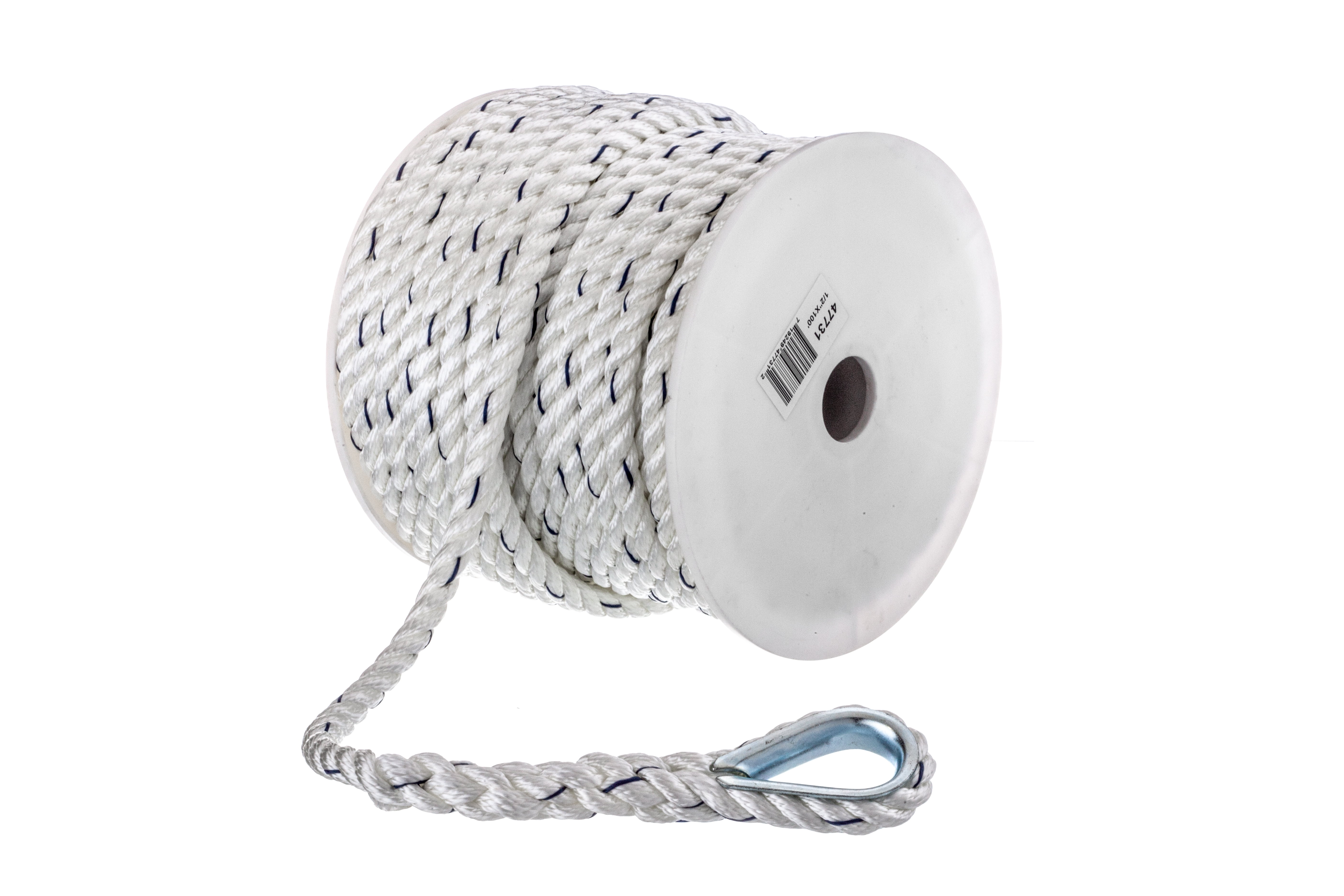 Seachoice Boat Anchor Line Rope, 3-Strand Twisted, Nylon, White/Blue, 1 ...