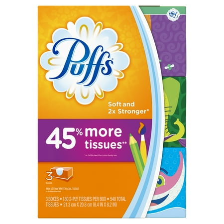 Puffs Basic 2-Ply Facial Tissues, 180 Tissues Per Box Assorted Colors ...