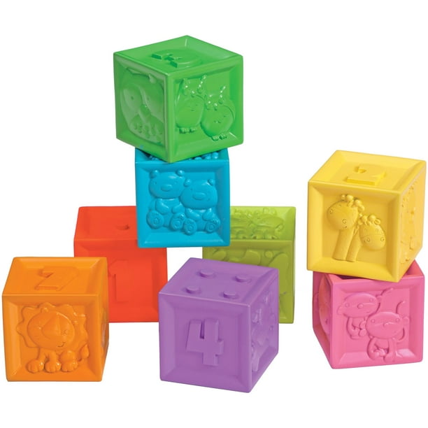 Infantino Squeeze and Stack Block Set - 8 Soft Colorful & Textured Blocks Includes Numbers ...