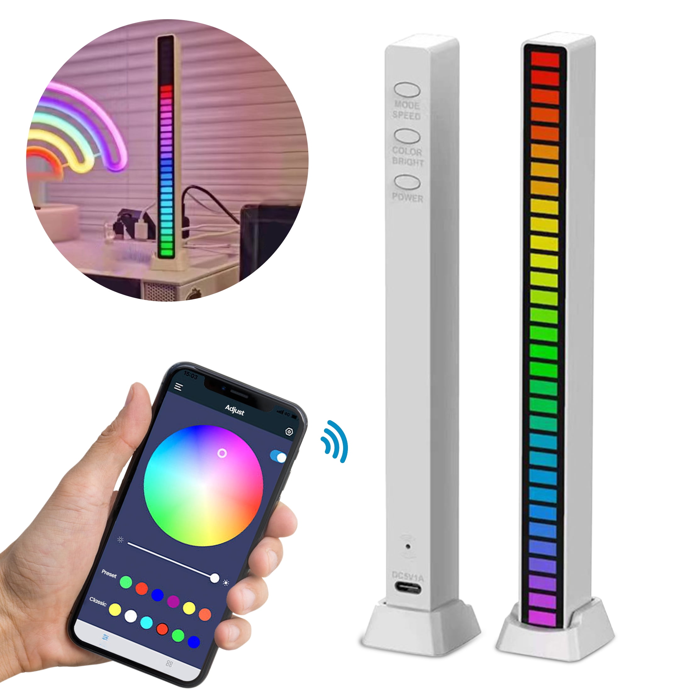 LEERUI RGB Sound Pickup Light,32 Beads Wireless Voice-Activated Music ...