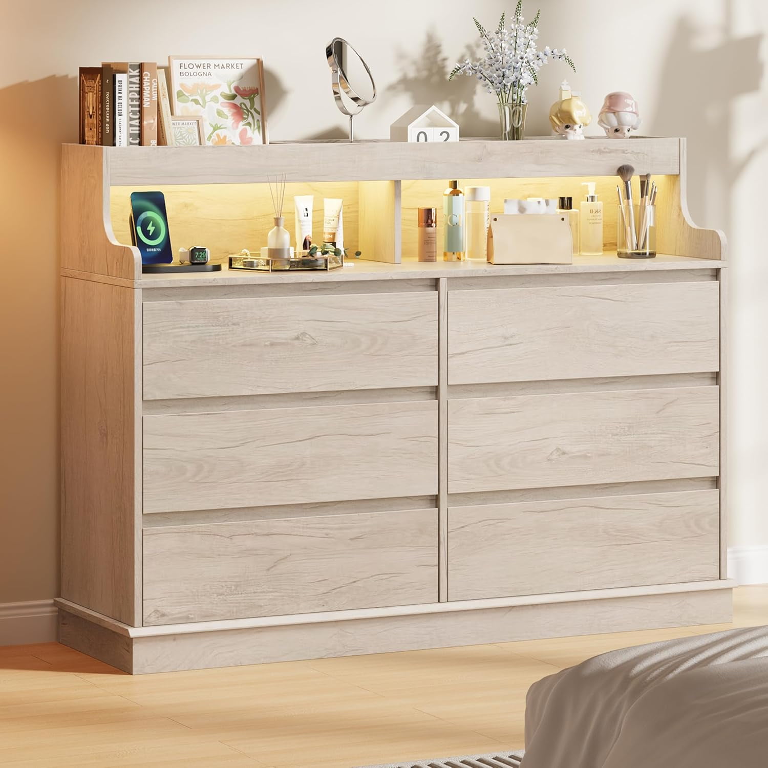Click here for Cabihome 6-Drawer Dresser With Led Lights & Chargi... prices