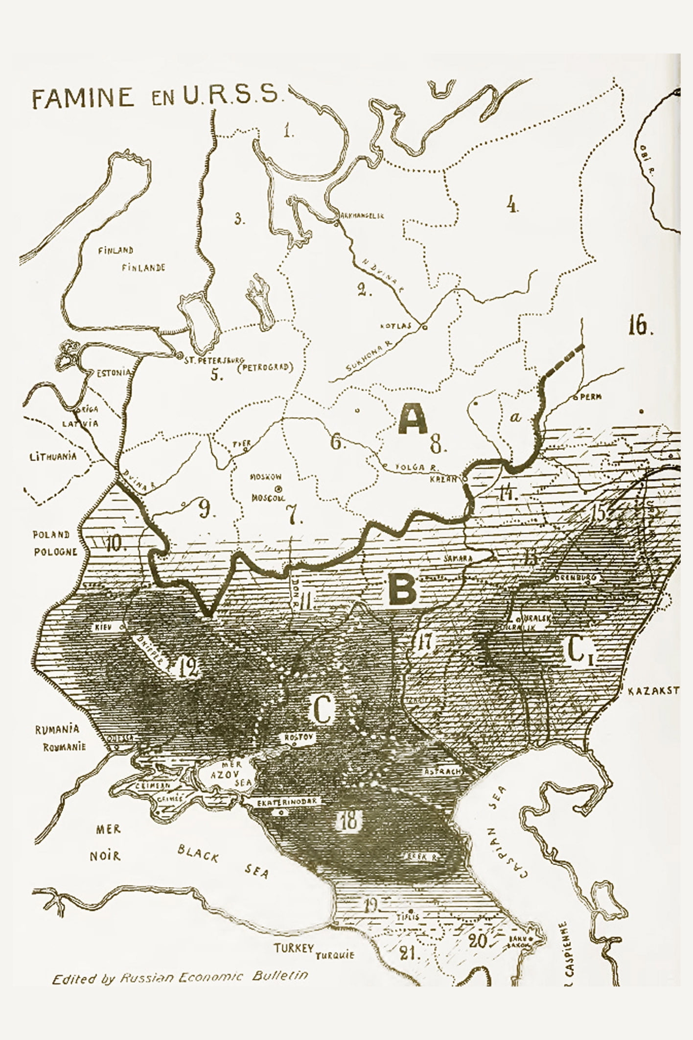 24x36 gallery poster, Map of Soviet famine of 1932-33, Areas of most ...