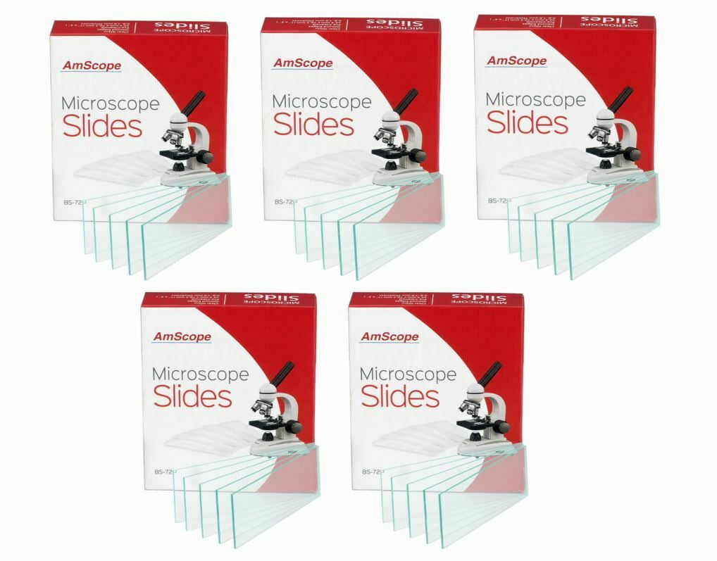 AmScope 5-Pack of 72 Blank Microscope Slides w Ground Edges Cleaned ...