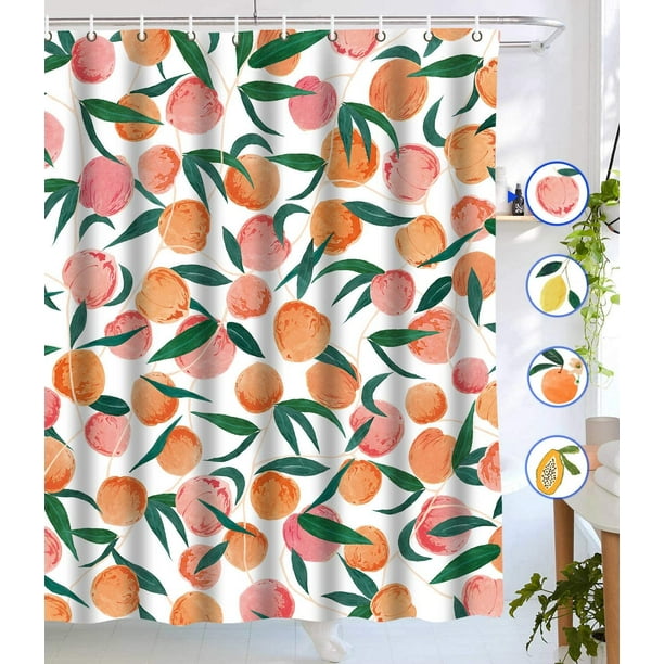 Peach Shower Curtain Allover Fruits Peachy Pink Cute Bright Colorful ...