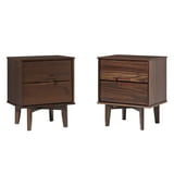 Walker Edison Mid-Century Modern 2-Drawer Solid Wood Nightstand, Walnut ...
