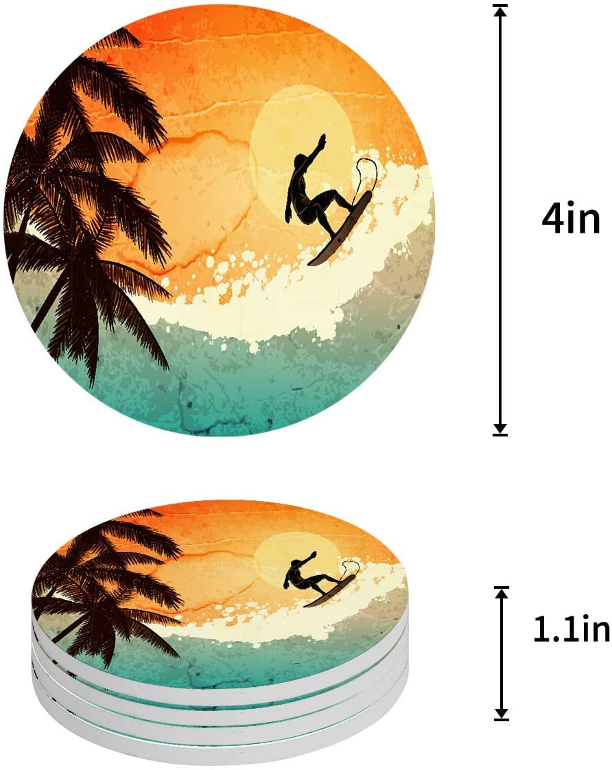 FMSHPON Hawaiian Iland Surfer Tropical Colorful Clouds Sunset Set of 6 ...