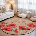 Butterfly on Poppy Floral Round Rug 3ft Watercolor Red Flower on ...