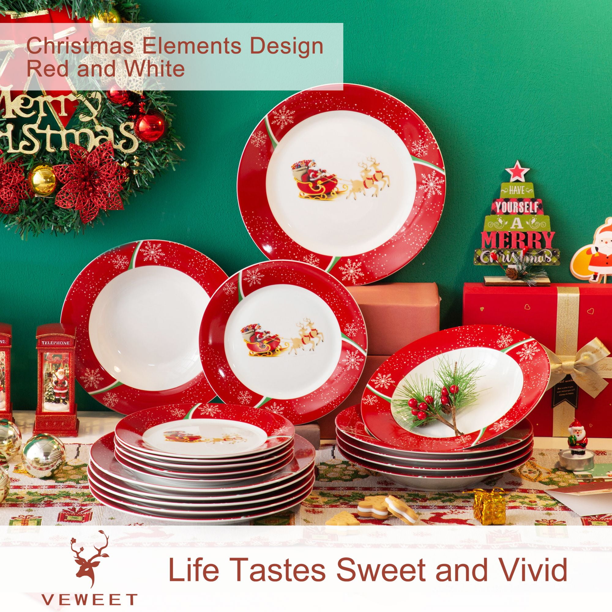 Buy VEWEET, Series CHRISTMASDEER, 18-Piece Porcelain Dinner Set ... Buy VEWEET, Series CHRISTMASDEER, 18-Piece Porcelain Dinner Set ...