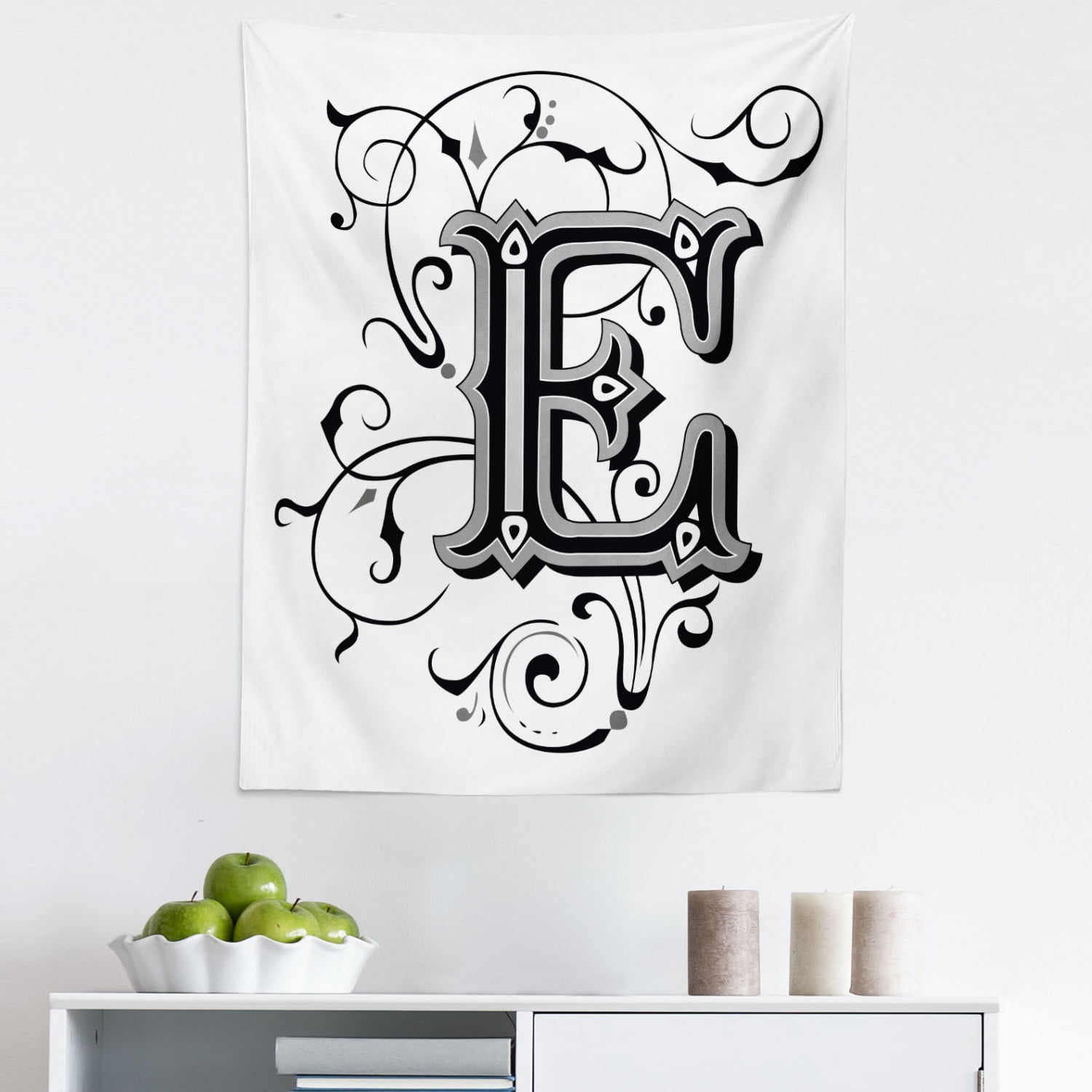 Letter E Tapestry, Capitalized E Alphabet Geometrical Design Lines ...