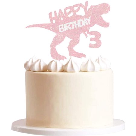 HHHC Three Rex Cake Topper Pink Dinosaur 3rd Birthday Cake Topper ...
