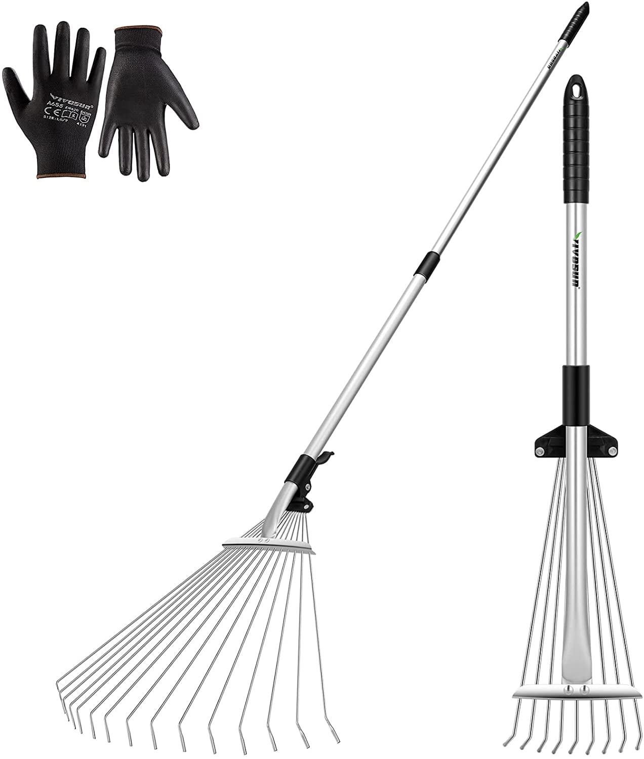 2-Pack Leaf Rake, Foldable Garden Rake Set Includes 15-Tine 64'' Rake ...