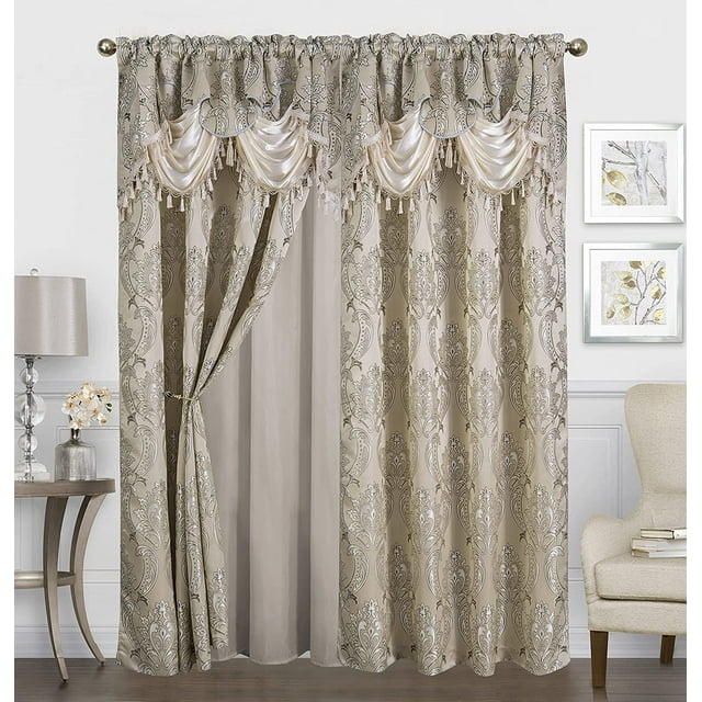 Traditional Jacquard Curtain Drape Set 2 Panels 63 Inch Long, Includes ...