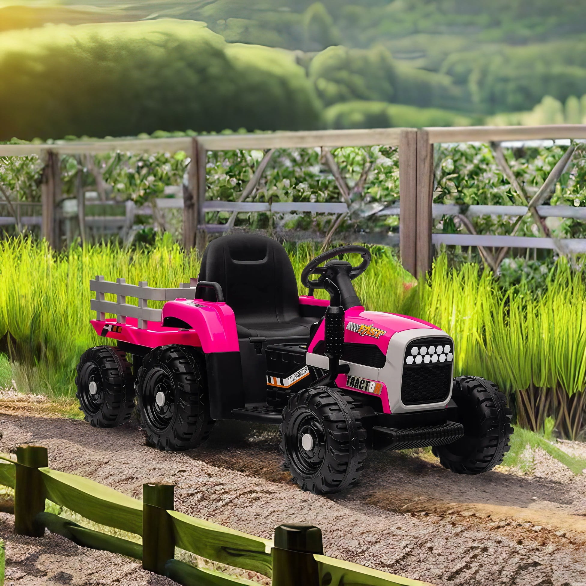 Ride on Tractor with Trailer, 12V Battery Powered Electric Tractor Toy ...