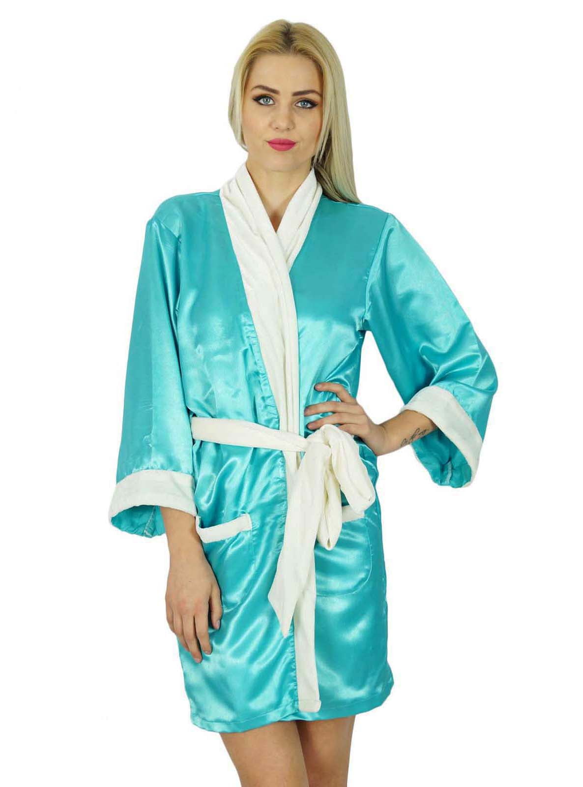 Bimba Women Short Satin Robe Velvet Belt Getting Ready Bridesmaid ...