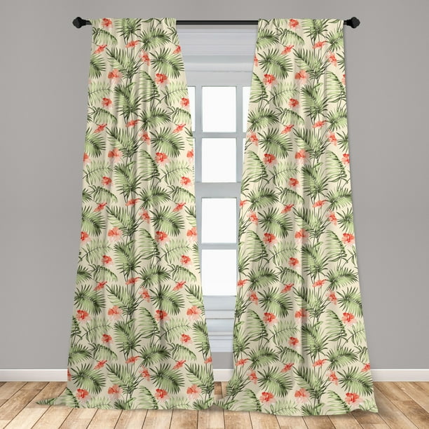 Leaf Curtains 2 Panels Set Hawaiian Aloha Nature Pattern With