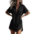 Babysbule Women Point Collar Chest Pocket Roll Cuff Short Sleeve ...