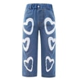Boys Girls High Waist Straight Leg Denim Jeans With Heart Print Casual ...
