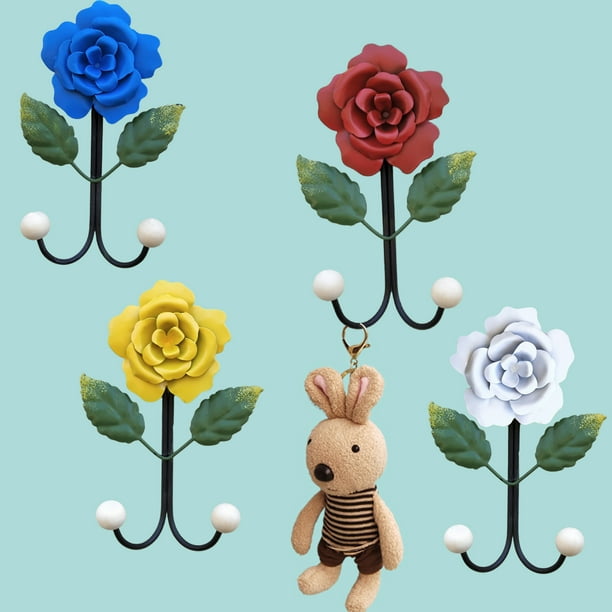 Gancho sin perforación, flores rosas de hierro forjado, gancho pequeño ...