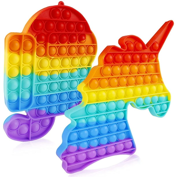 Push It Pop Bubble Fidget Toy 4 Pack Rainbow Square Unicorn Dino ...