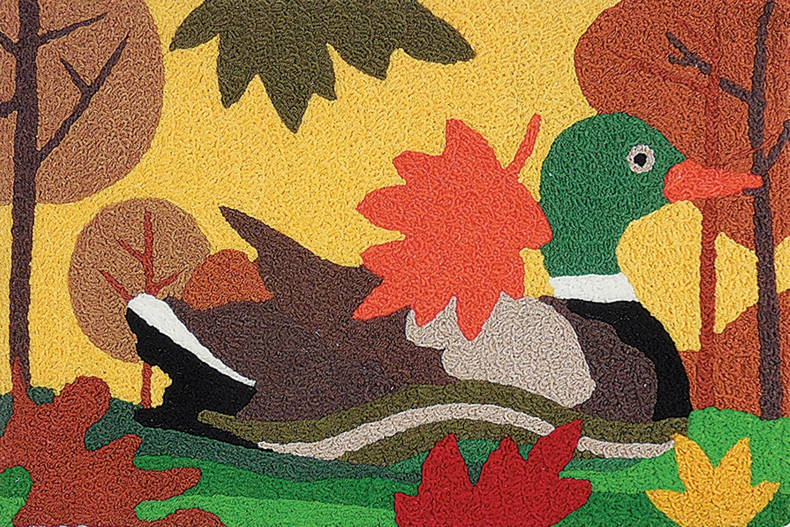 Mallard Duck with Fall Leaves Washable 21 X 33 Area Accent Rug ...