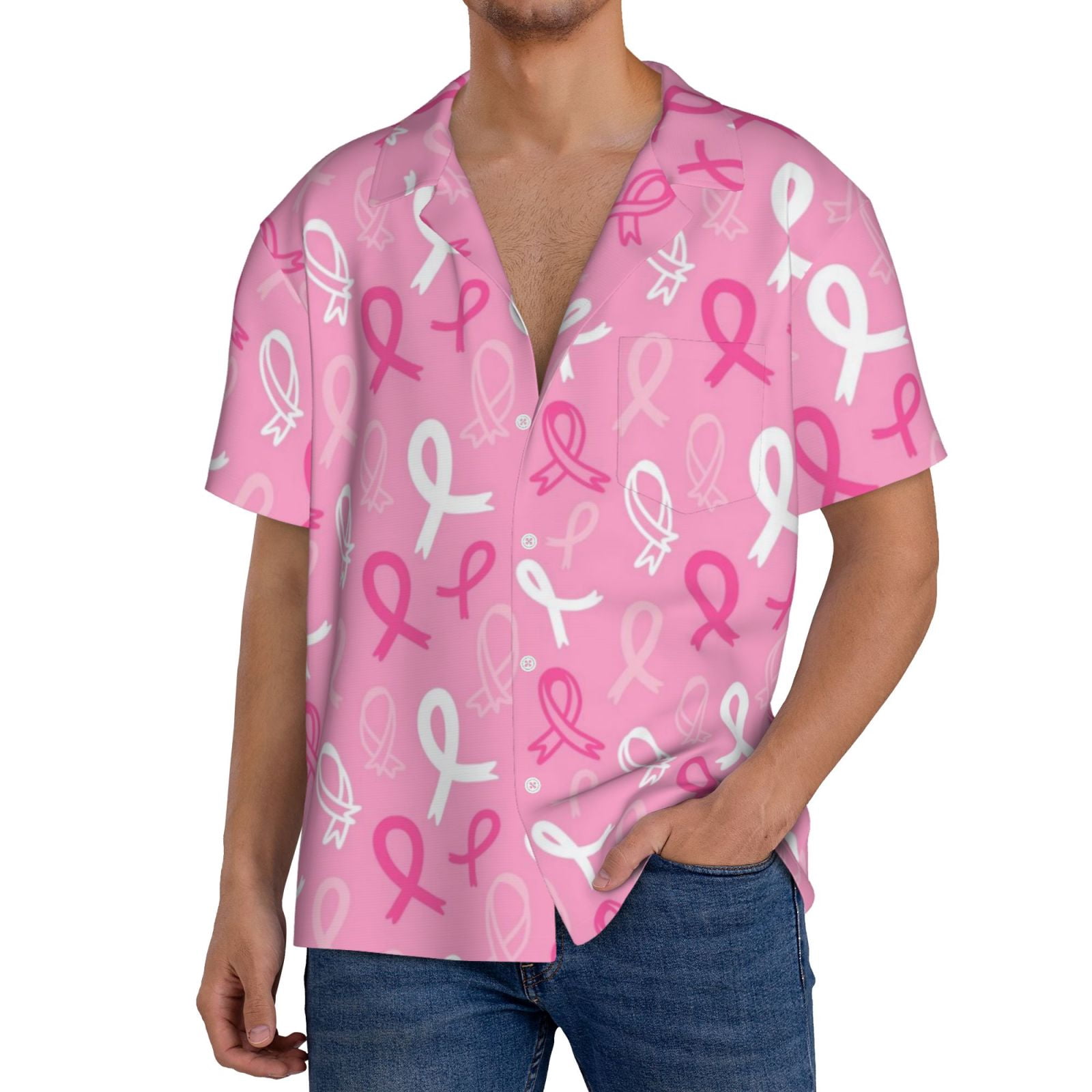 Honeii Breast Cancer Awareness (3) for Men's Short-Sleeved Button-Up ...