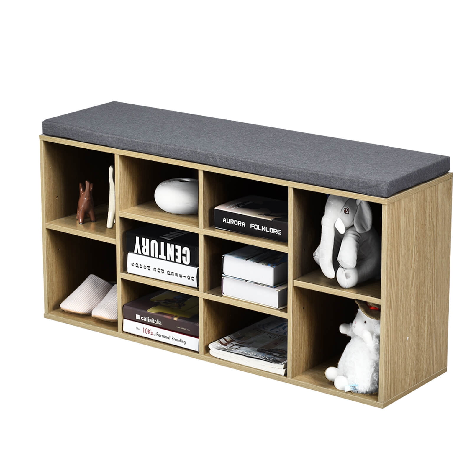 Coelon Shoe Cabinet w/ Comfortable Seat Cushion, Shoe Rack w/ 10 ...