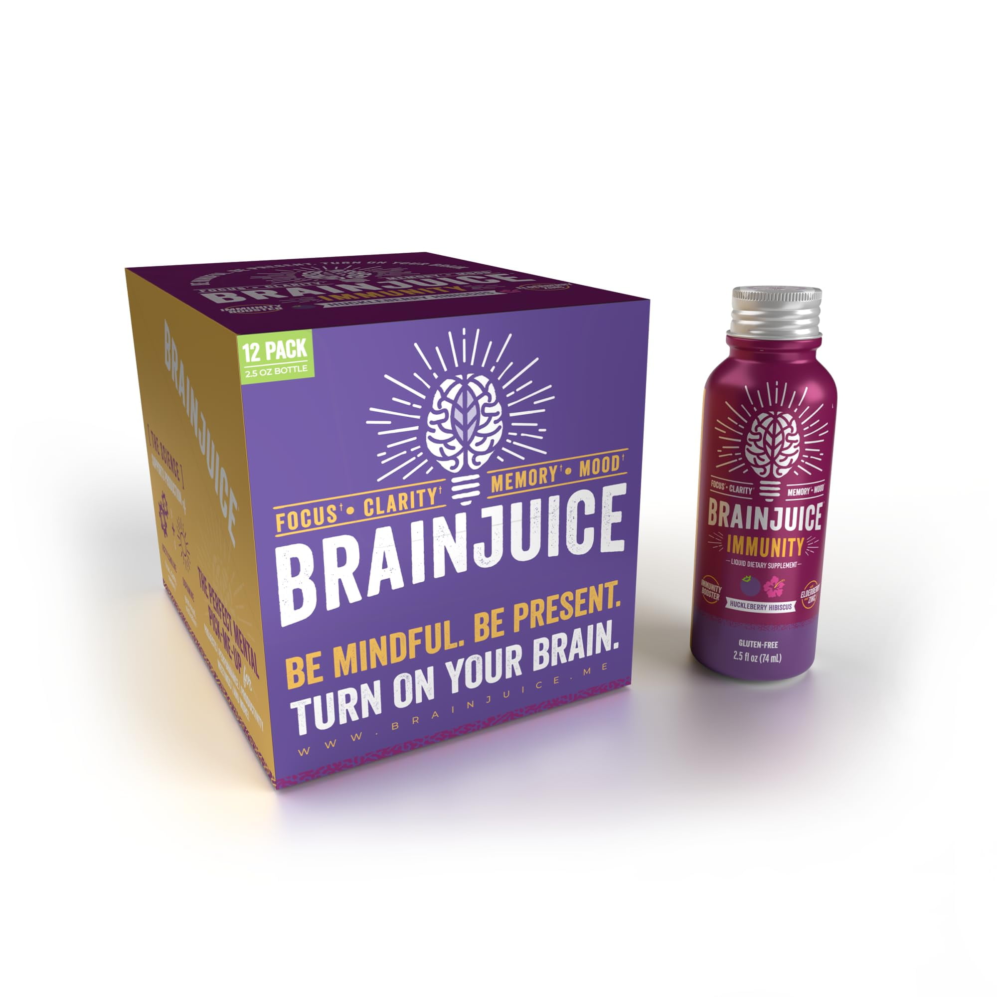 BrainJuice Brain and Immune Support Shot, Gluten Free Supplement Shots for Energy, Focus ...