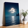 Full Moon Over The Sea Canvas Wall Art for Living Room, Deep Blue Sky ...