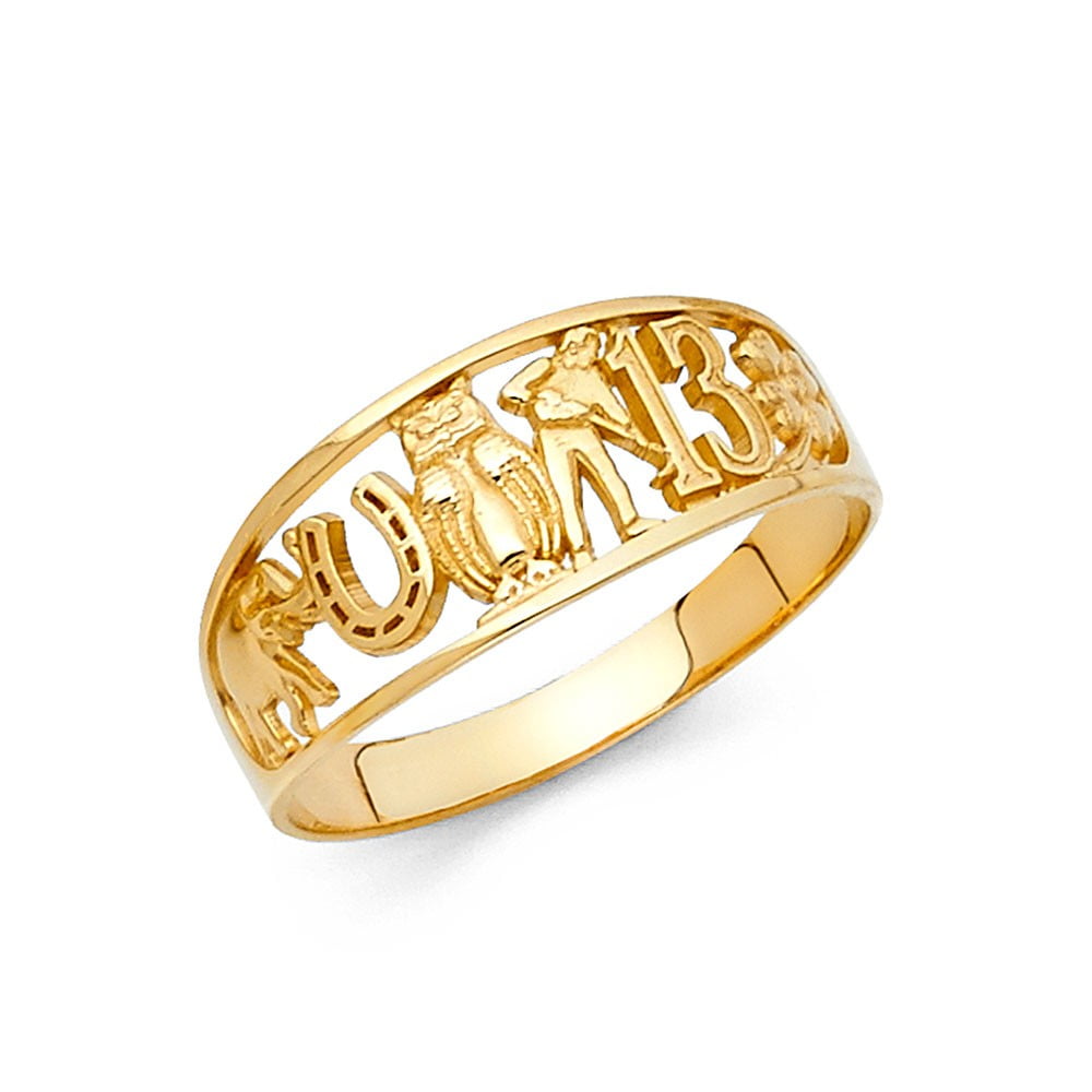 14k Solid Yellow Italian Gold All-in-One Lucky Charm Ring 8mm - Walmart.com
