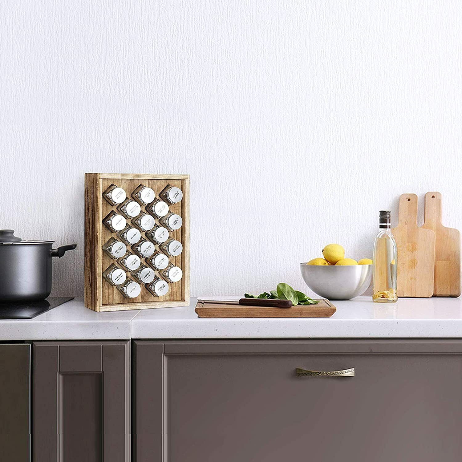 Free Standing Countertop Herb Spice Shelf Holder with 20 Glass Jars for ...