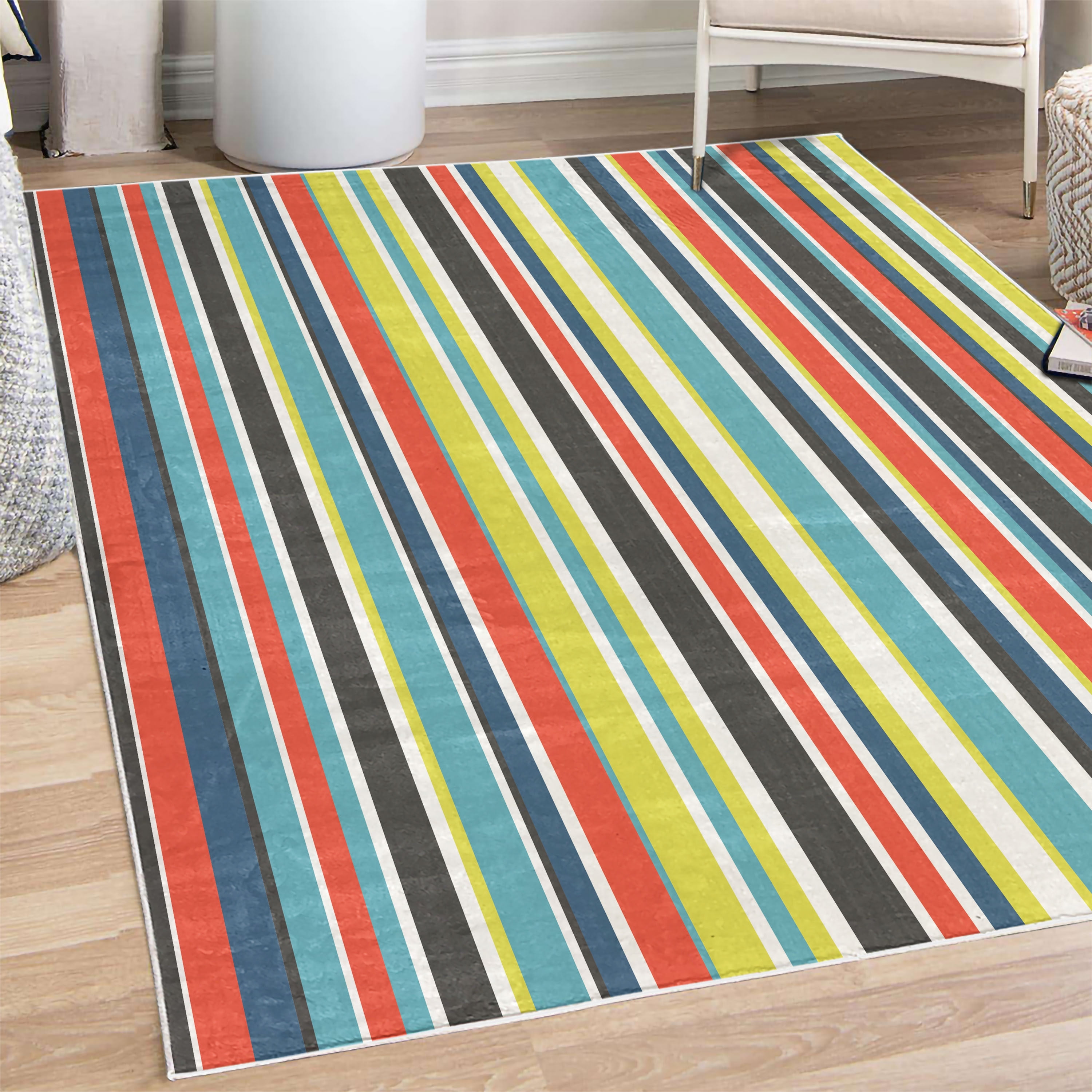 Pastel Decorative Rug, Vertically Striped Pattern Different Color ...