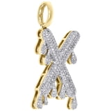 10K Yellow Gold Diamond X Initial Bubble Drip Pendant Pave Dome Charm 0 ...