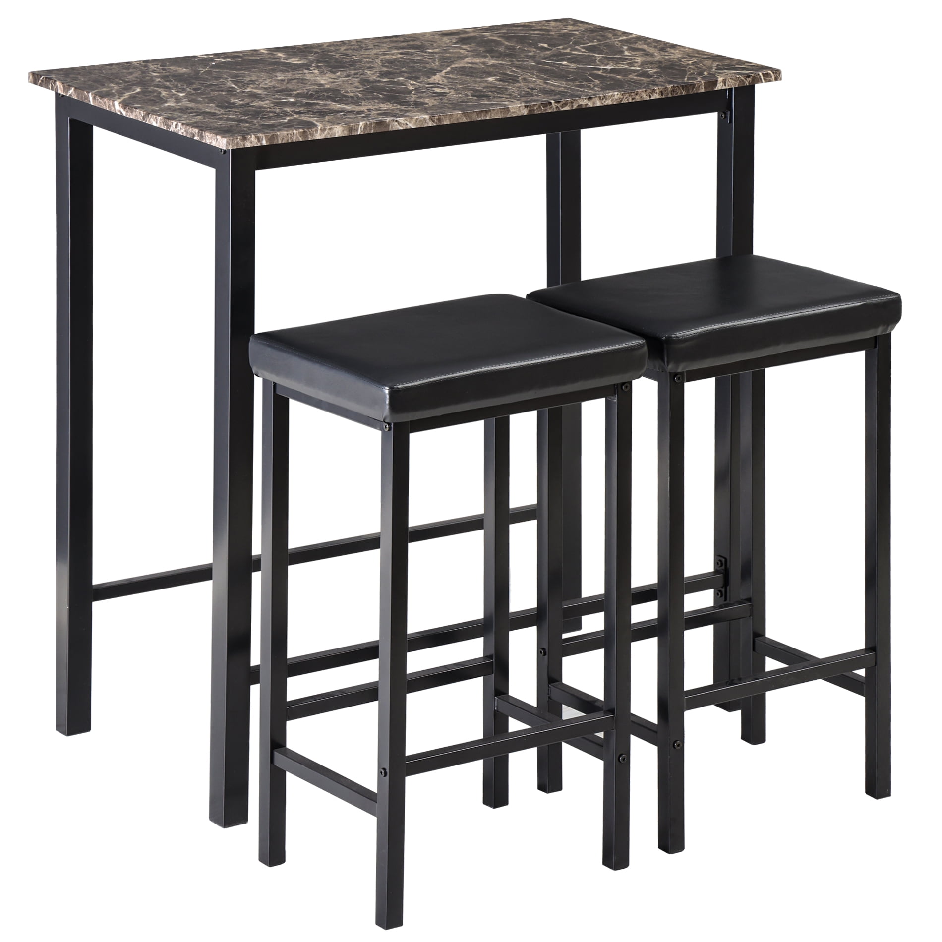 Bar Table Set with 2 Cushioned Counter Height Stools, Dining Table Set ...