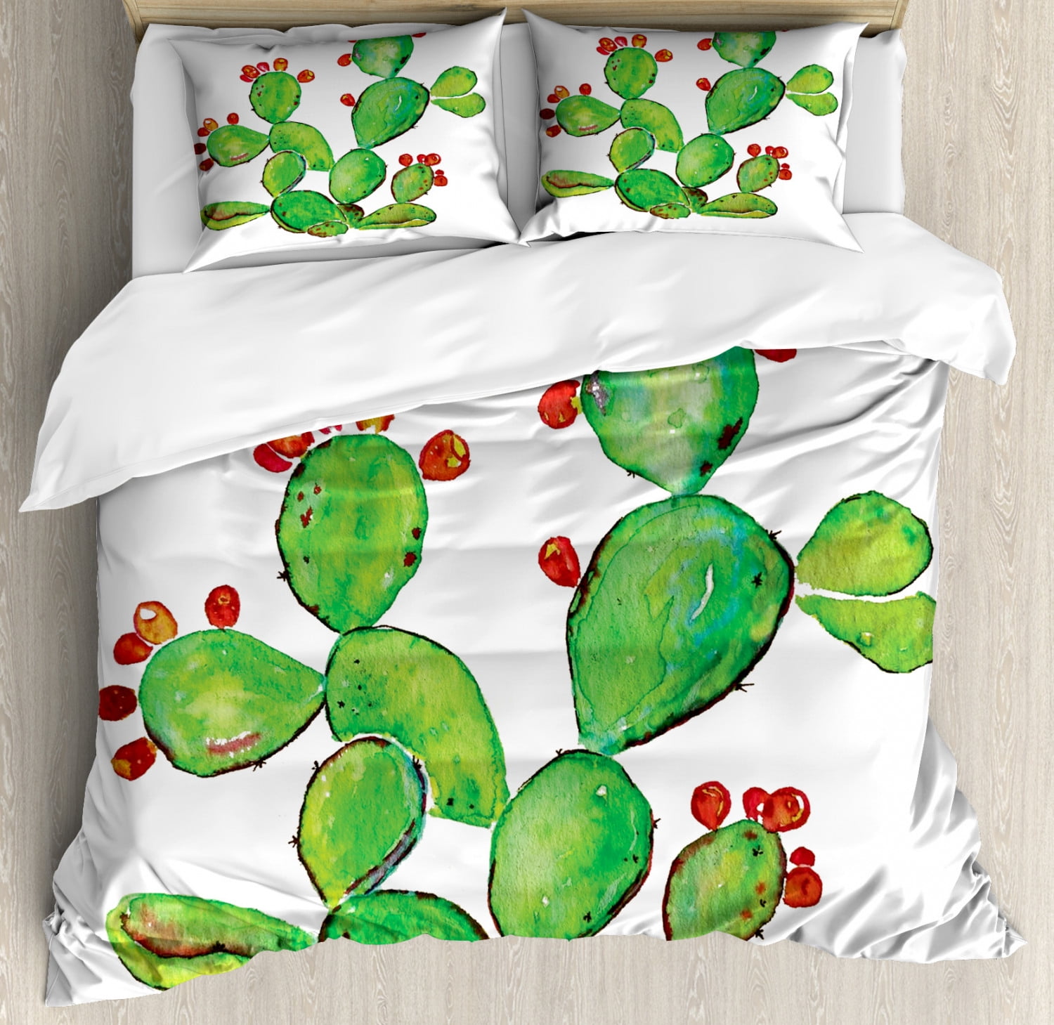 Cactus Queen Size Duvet Cover Set, Ripe Prickly Pear Plant with Fruits ...