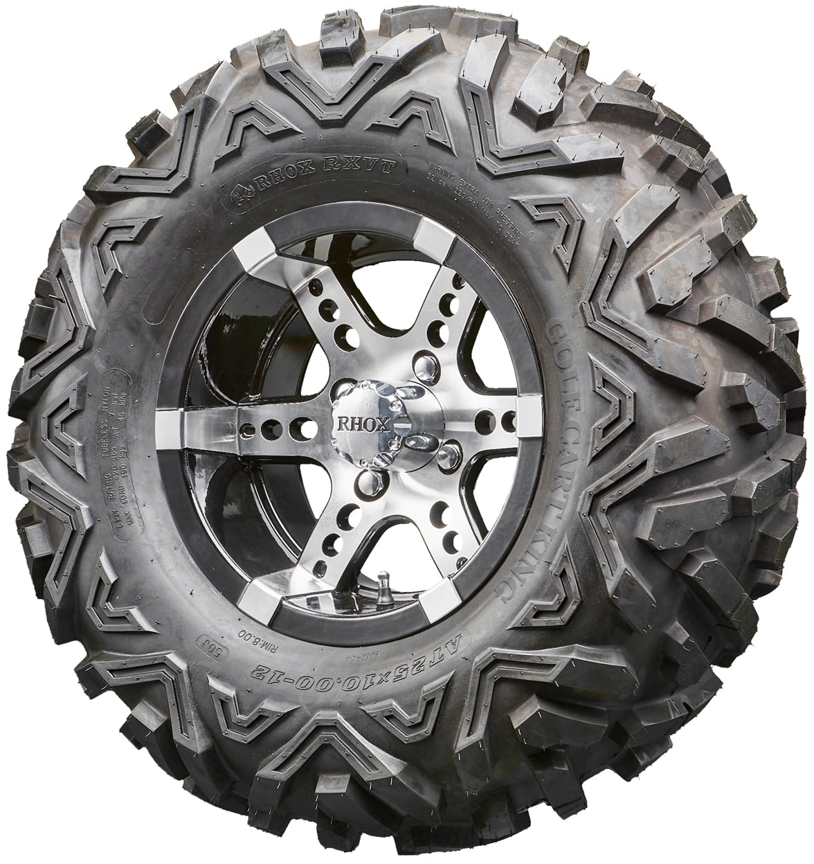 Golf Cart Wheels and Tires Combo - 12" RHOX RX250 Machined - Set of 4 ...