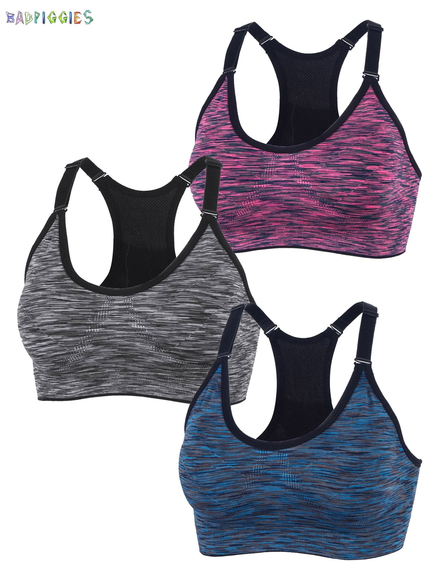 BadPiggies Womens Quick Dry Removable Pads Sports Bra Mesh Wirefree ...