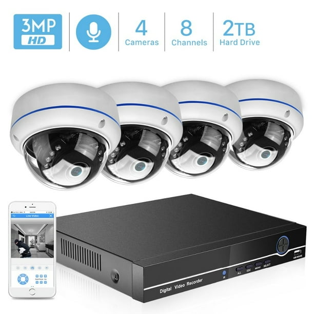 Sistema de seguridad CCTV NVR POE, 8 canales, 1080P, 4 piezas, 2.0MP, 3 ...