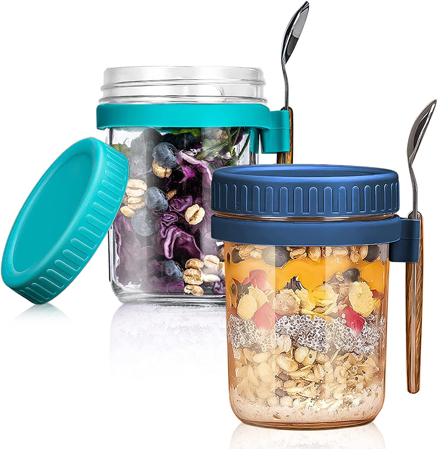 Sensch 10oz Overnight Oats Jars with Lid and Spoon, Portable Airtight Oatmeal Cups, 2 Pack ...