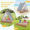 Costway Wooden Sandbox with Canopy Tent Design Fir Wood Frame 2 Bench ...