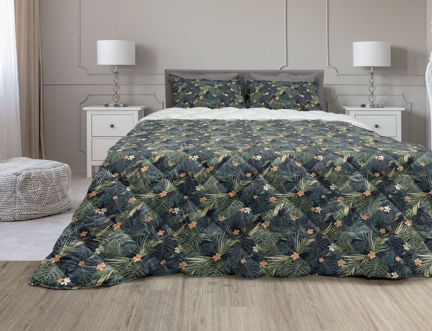 Palm Comforter & Sham Bedding Set, Watercolor Effect Drawing of Summer ...