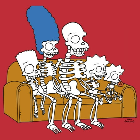 The Simpsons - Men's The Simpsons Skeleton Family Couch Graphic Tee Red ...