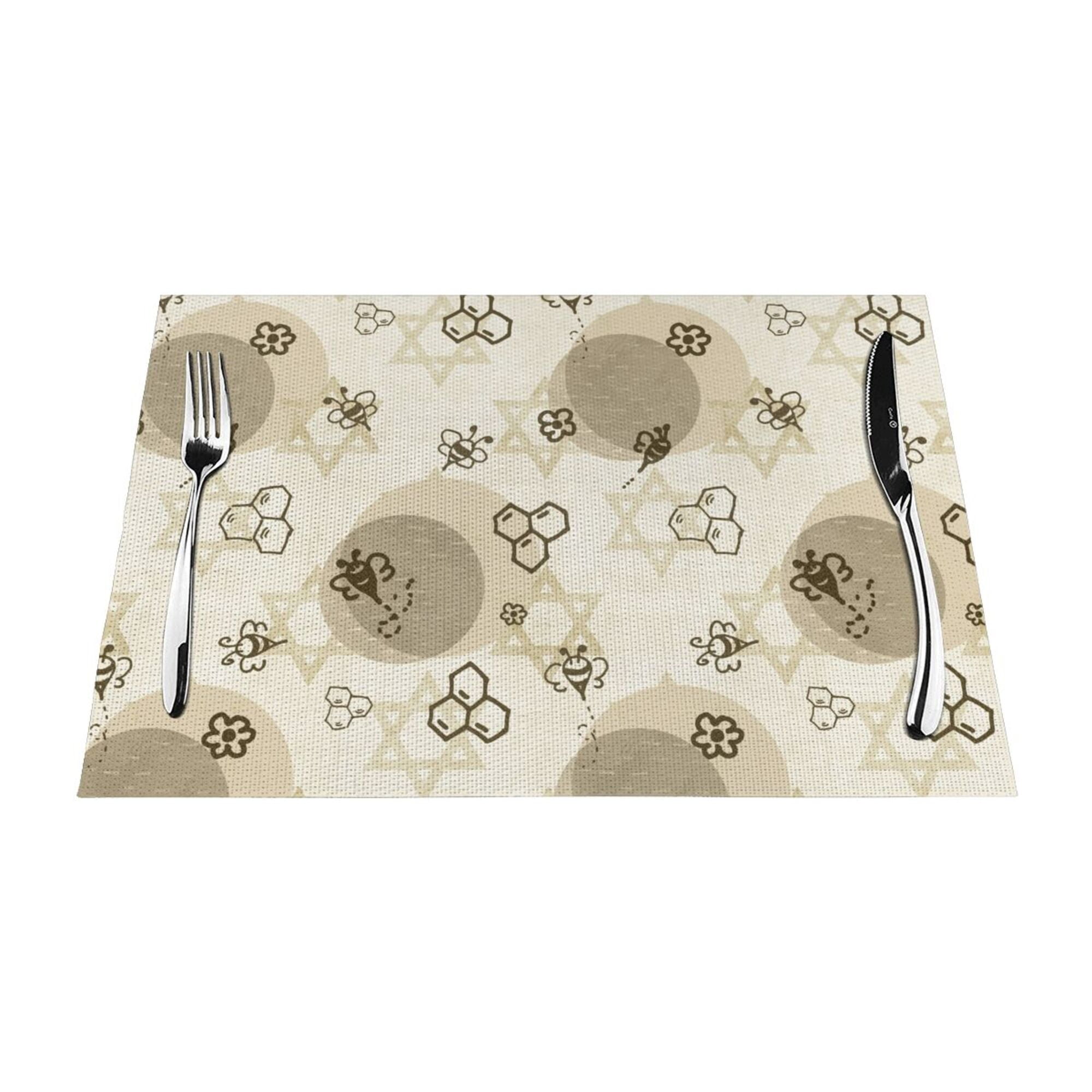 XMXY Woven Placemats Set of 4 PCS, Bee Doodle Print Table Mats Washable ...