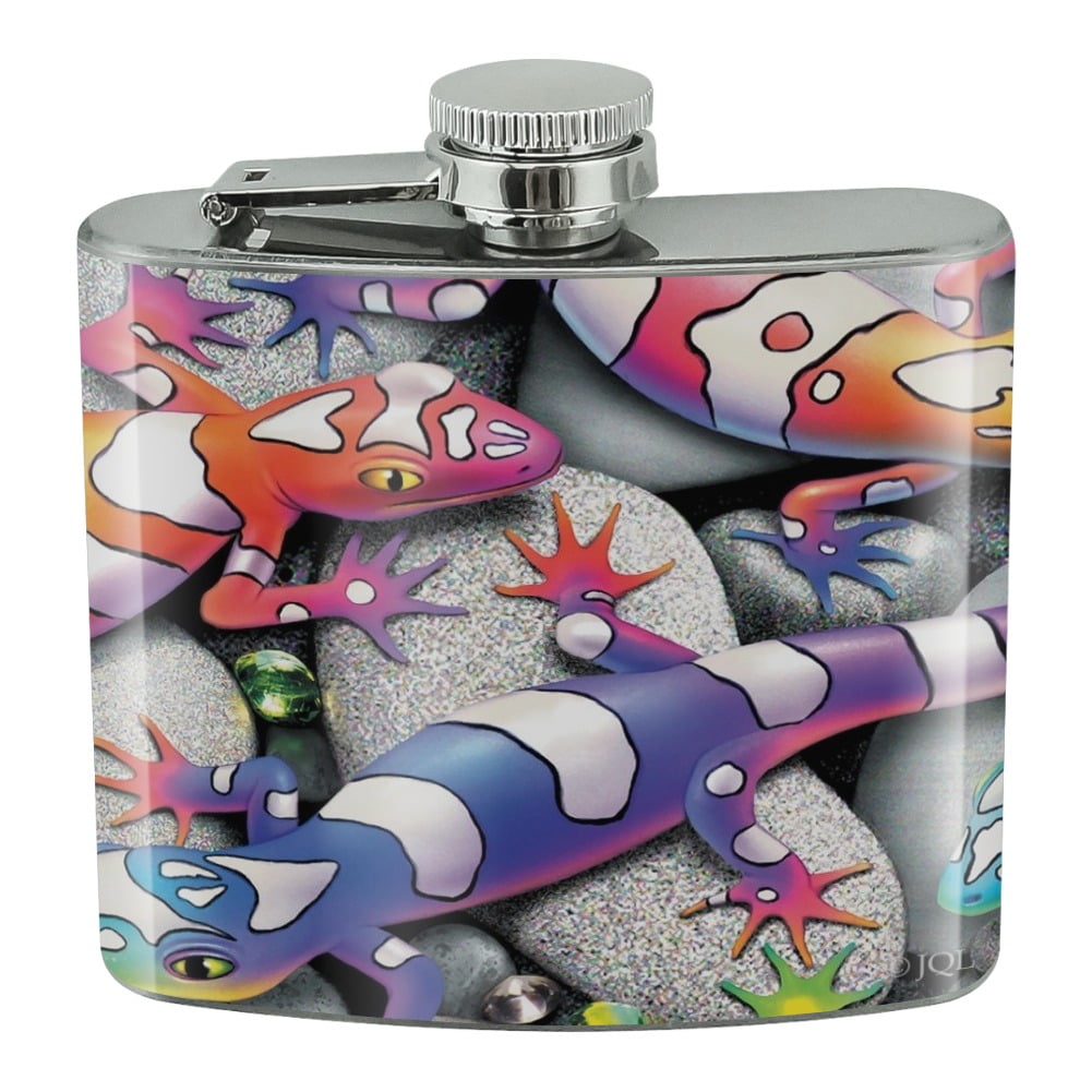 Rainbow Colorful Geckos Lizards Stainless Steel 5oz Hip Drink Kidney ...