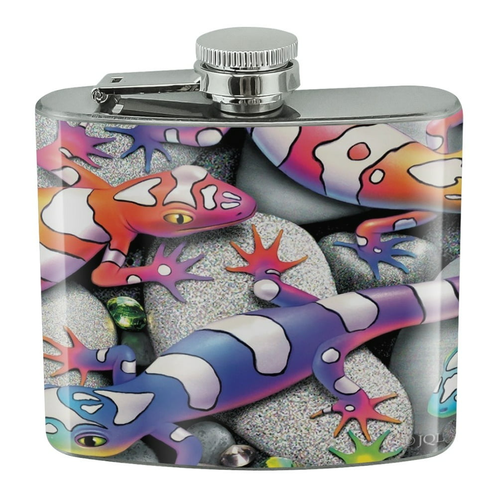Rainbow Colorful Geckos Lizards Stainless Steel 5oz Hip Drink Kidney ...