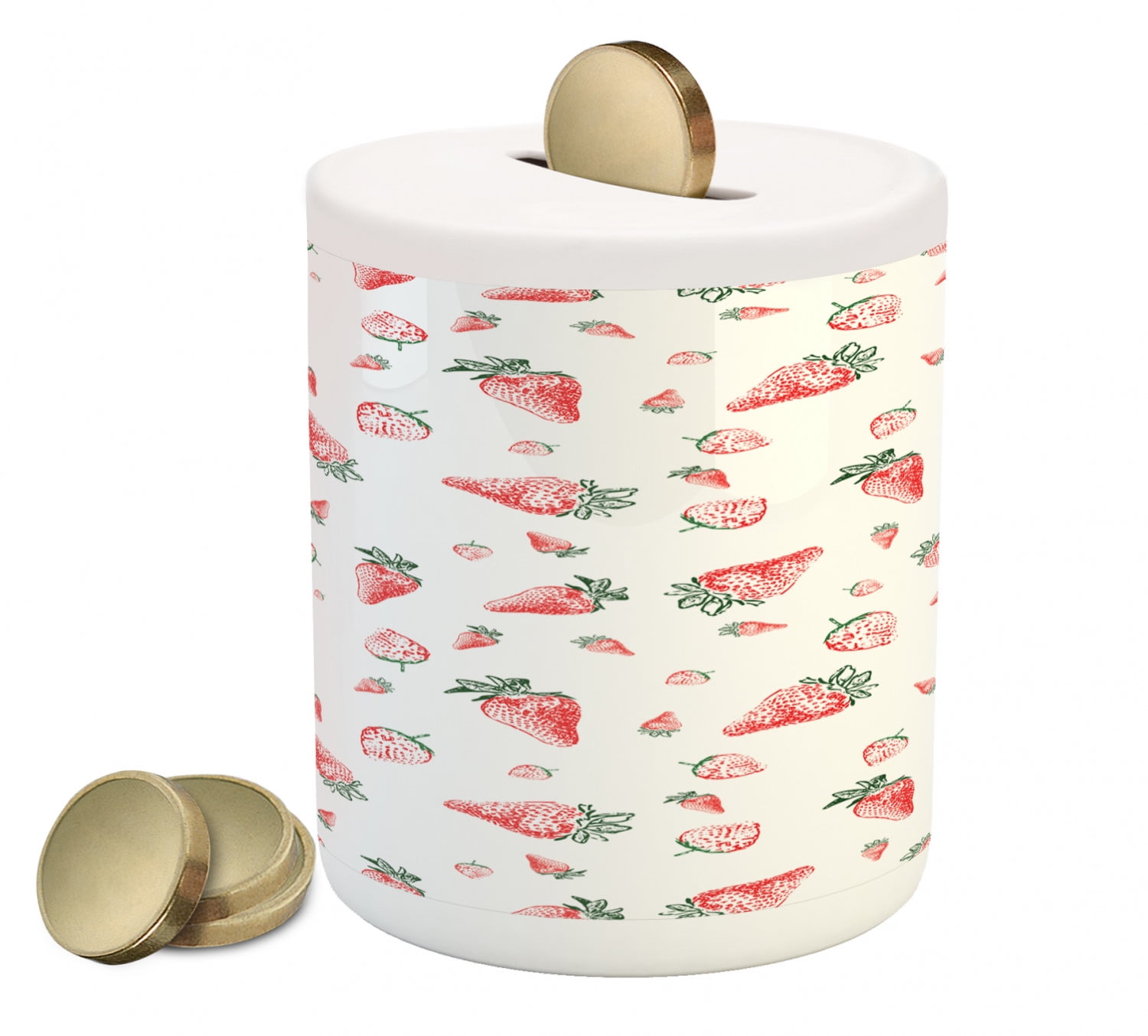 Strawberry Piggy Bank, Grunge Pattern with Tropical Fruits Healthy ...